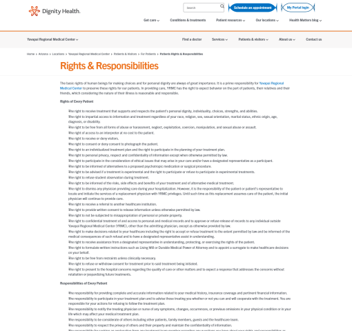 Patients Rights & Responsibilities | Yavapai Regional Medical Center ...